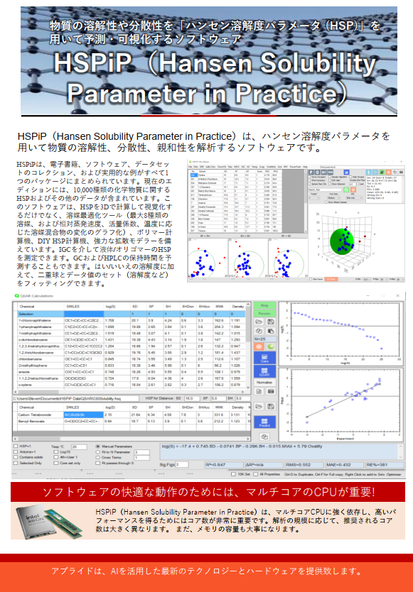 【製薬・医薬品業界】溶解性予測ソフト「HSPiP」動作用PC | アプライド - Powered by イプロスものづくり