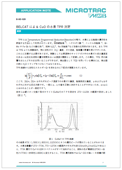 BELCATによるCuOの水素TPR測定 マイクロトラック・ベル | イプロスものづくり
